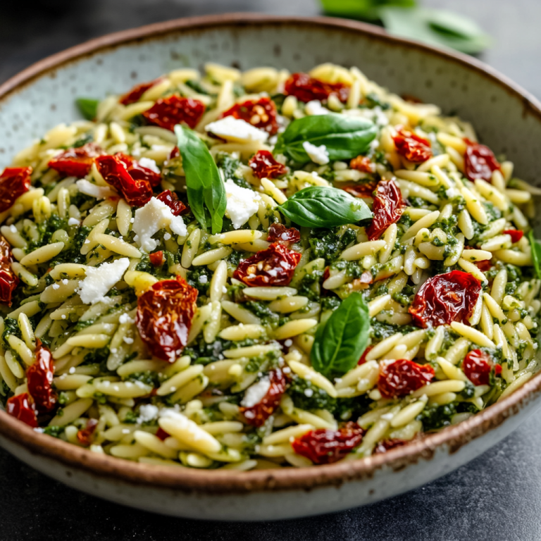 Pesto Orzo Salad with Sun-Dried Tomatoes - Tasty Chow