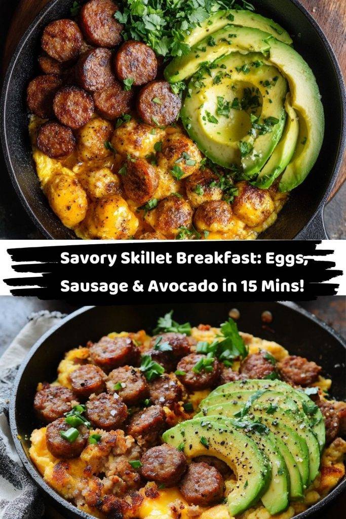 Savory Skillet Breakfast with Eggs, Sausage & Avocado - Tasty Chow