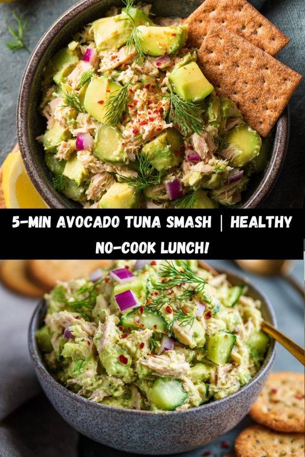5-Min Avocado Tuna Smash with Crackers - Tasty Chow
