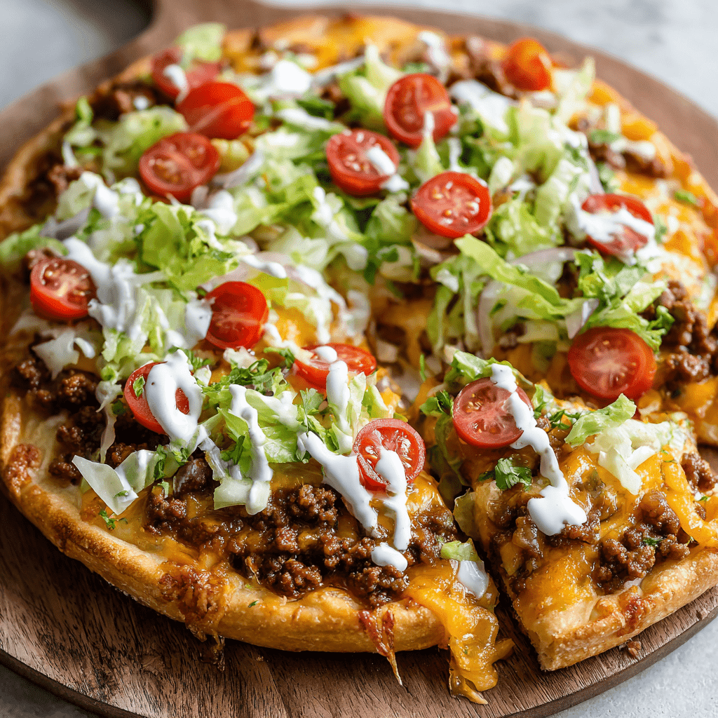 Easy Taco Pizza with Crescent Crust & Cheesy Sour Cream Drizzle - Tasty ...