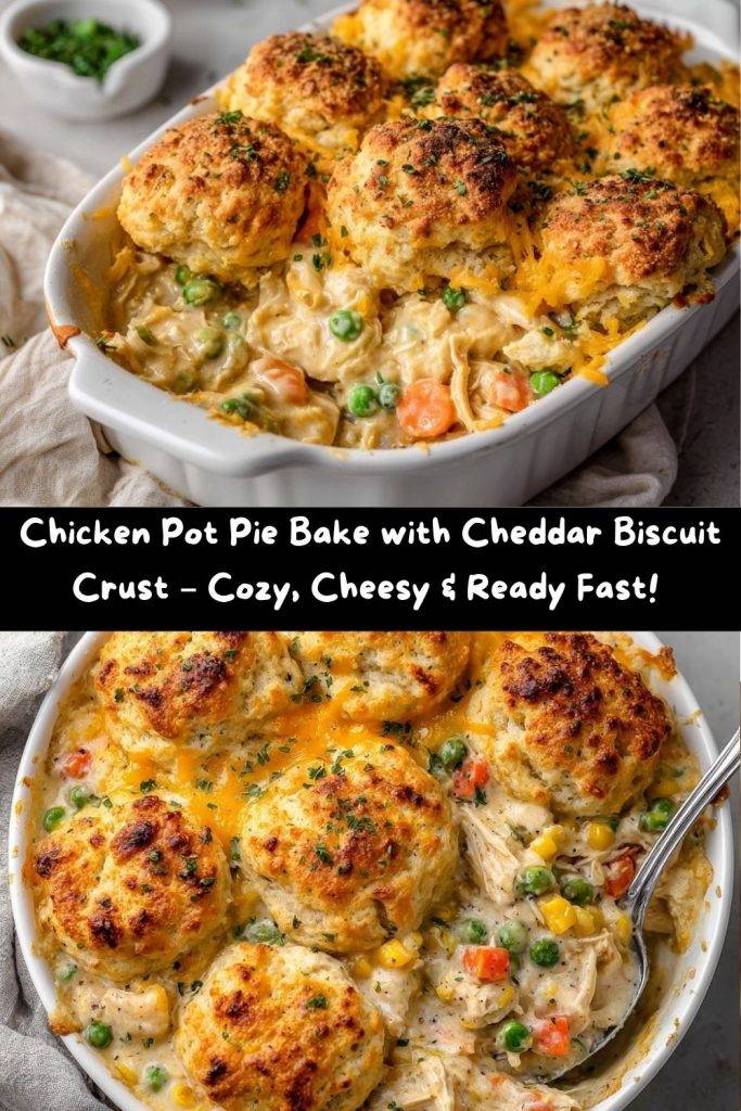 Chicken Pot Pie Bake with Cheddar Biscuit Crust : A Comfort Food Casserole - Tasty Chow