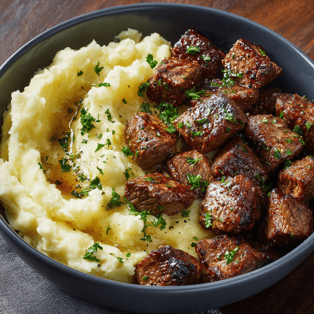 Garlic Butter Steak Bites with Creamy Mashed Potatoes : A Comfort Food ...