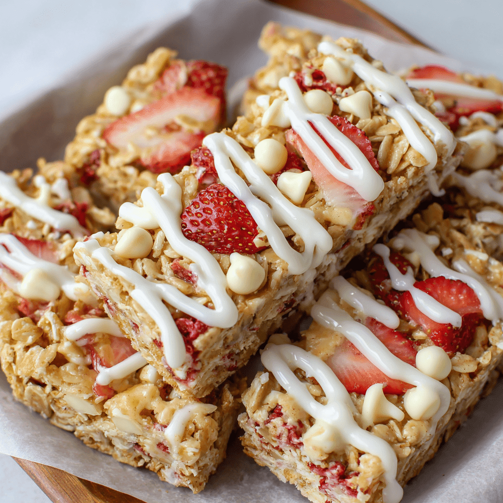 Strawberries & Cream Granola Bars : Sweet, Chewy & Yogurt-Drizzled ...