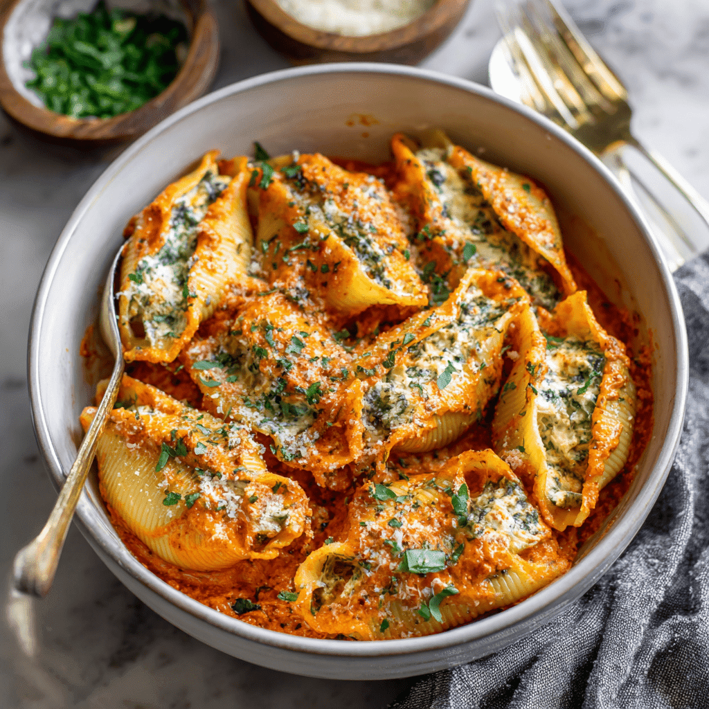 Roasted Red Pepper & Ricotta Stuffed Shells : Creamy, Cozy, and ...