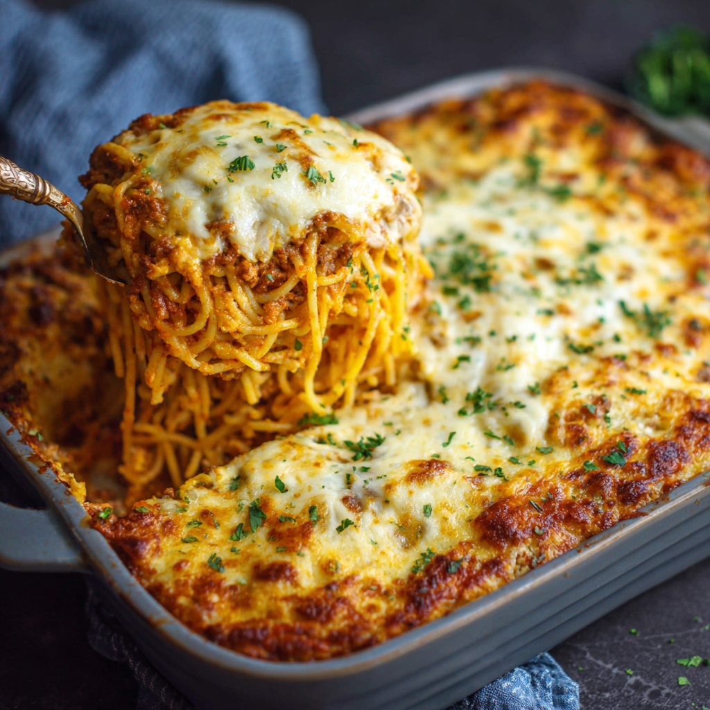 Classic Cheesy Baked Spaghetti : Layers of Mozzarella & Parmesan ...