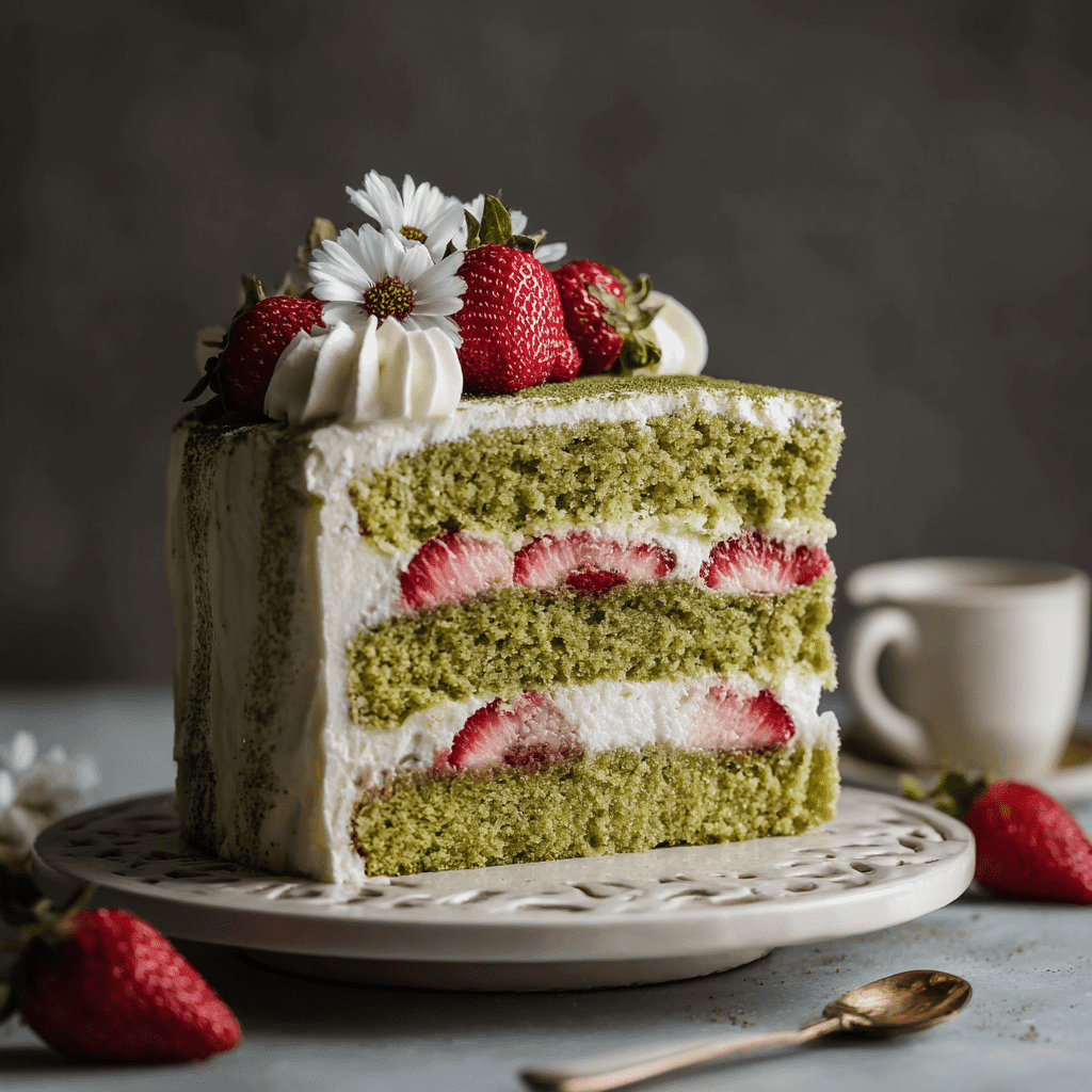 Matcha Layer Cake with Strawberry Filling & Swiss Meringue Buttercream ...