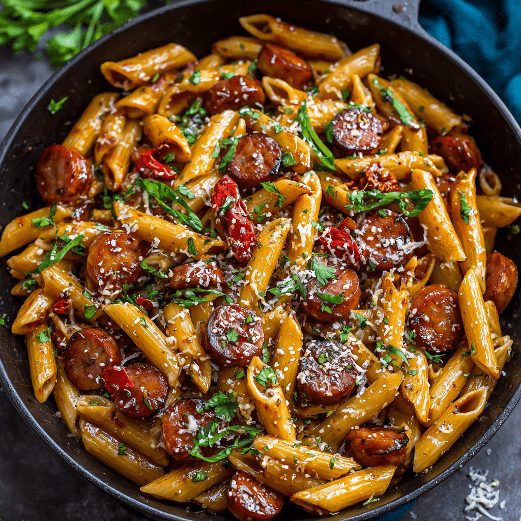 Sticky Honey Garlic Sausage Pasta Skillet : Sweet, Savory, and One-Pan ...