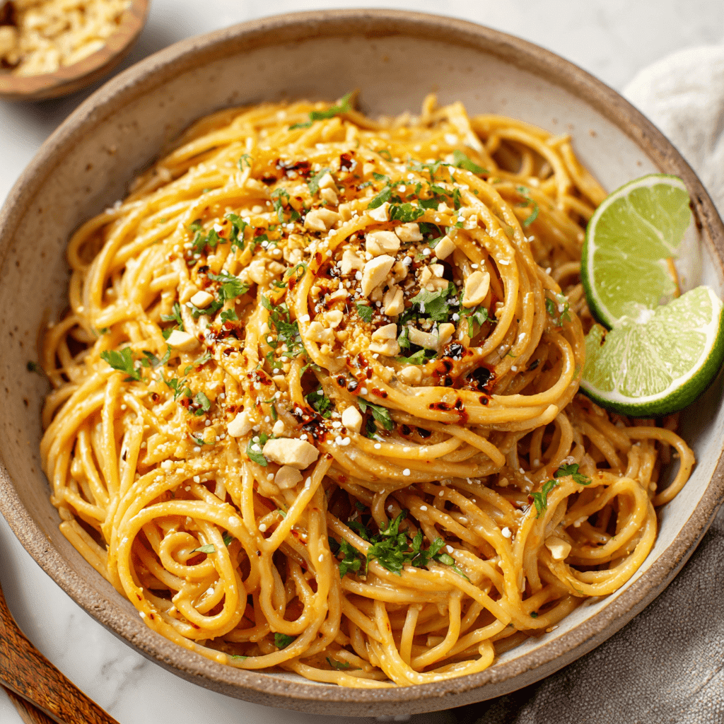 Thai Peanut Spaghetti: Creamy, Tangy, and Packed with Kick - Tasty Chow